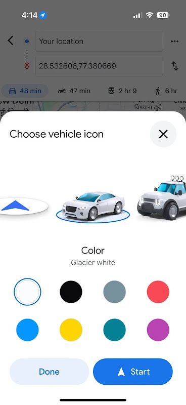 Google Maps testa carros coloridos como icons